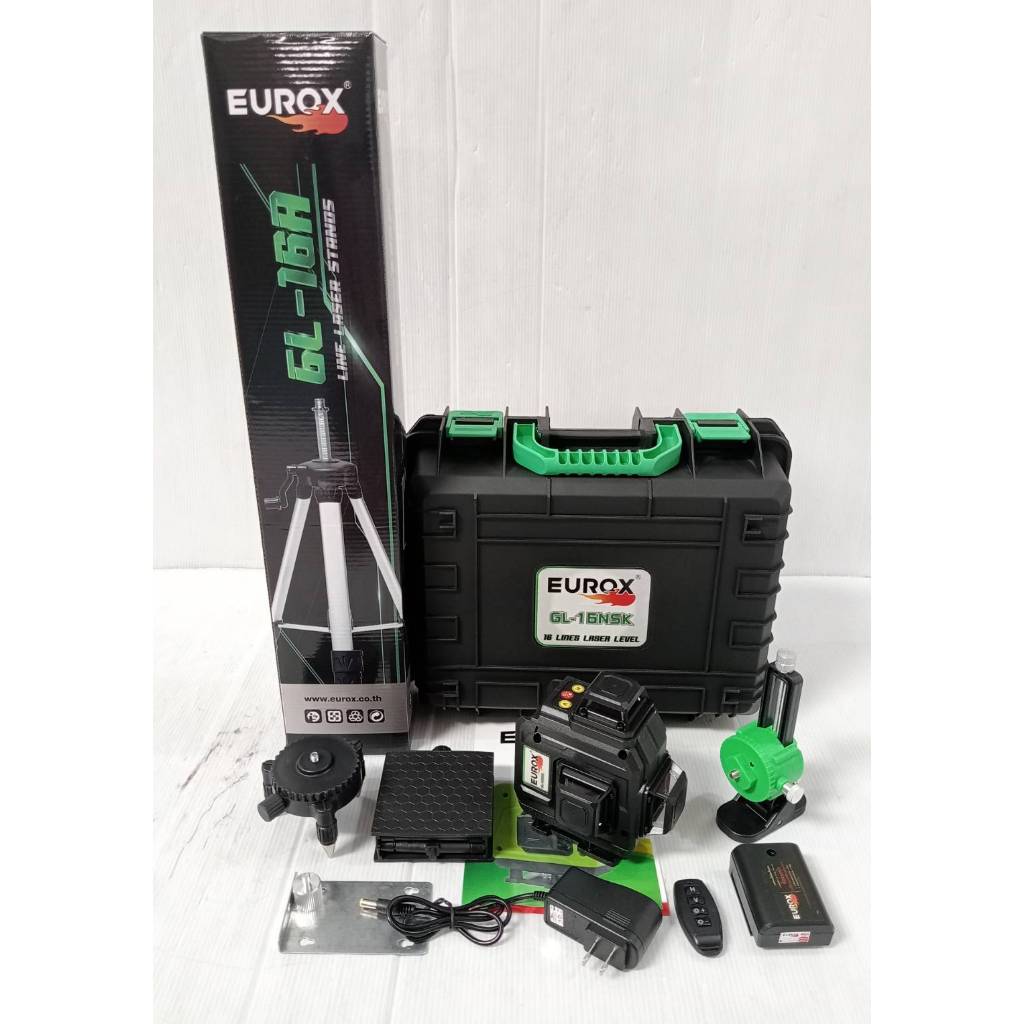 EUROX🔥เลเซอร์ระดับ16เส้น แสงเขียว🔥รุ่นใหม่ล่าสุด🔥GL-16NSK ( แถมฟรีขาตั้ง1.5เมตร ) และอุปกรณ์ครบ ...