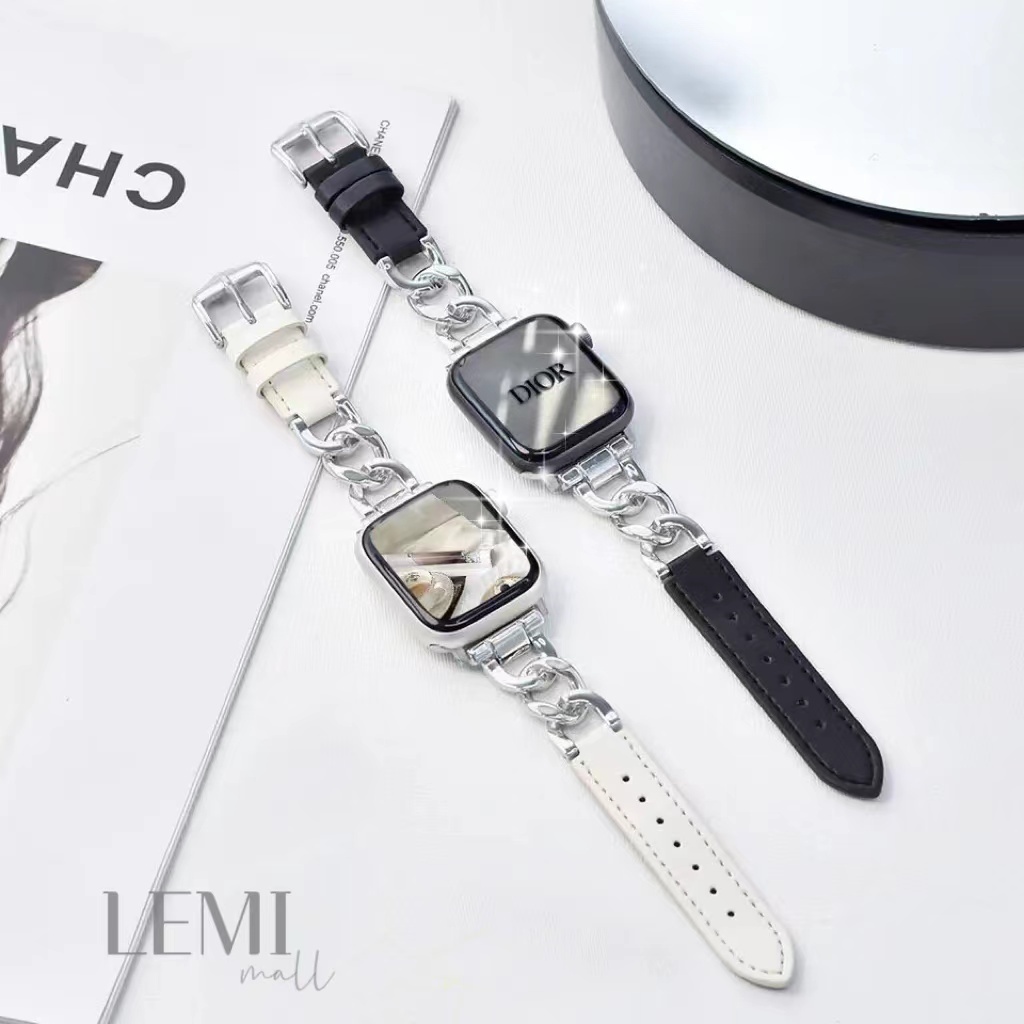 สายสําหรับแอปเปิ้ลวอ smart watch10 9 8 ultra 7 6 5 4 3 2 1 สายหนังโซ่หัวเข็มขัด ขนาด 38/40/41/42 ...