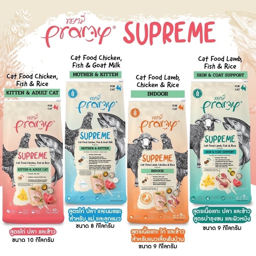 Pramy Supreme อาหารเม็ดแมว สำหรับลูกแมวและแมวโต พร้อมสูตรใหม่ ขนาด 8 ...