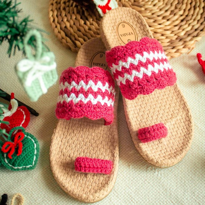 Vpada_sandals_VP-C10 PINK Crochet Collection รองเท้าแตะชายหาดส้นแบน ...