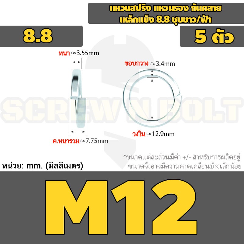 แหวนสปริง แหวนรอง กันคลาย เหล็กแข็ง 8.8 ชุบขาว/ฟ้า - M3 - M24 / 8.8 Grade Spring Washer White ...
