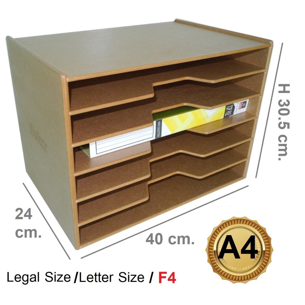 RELUX กล่องไม้เก็บเอกสารและแฟ้ม A4 - F4 มี 6 ช่อง ตั้งโต๊ะ วางซ้อนได้ ไม้เคลือบผิว ขอบมน MDF-427 ...