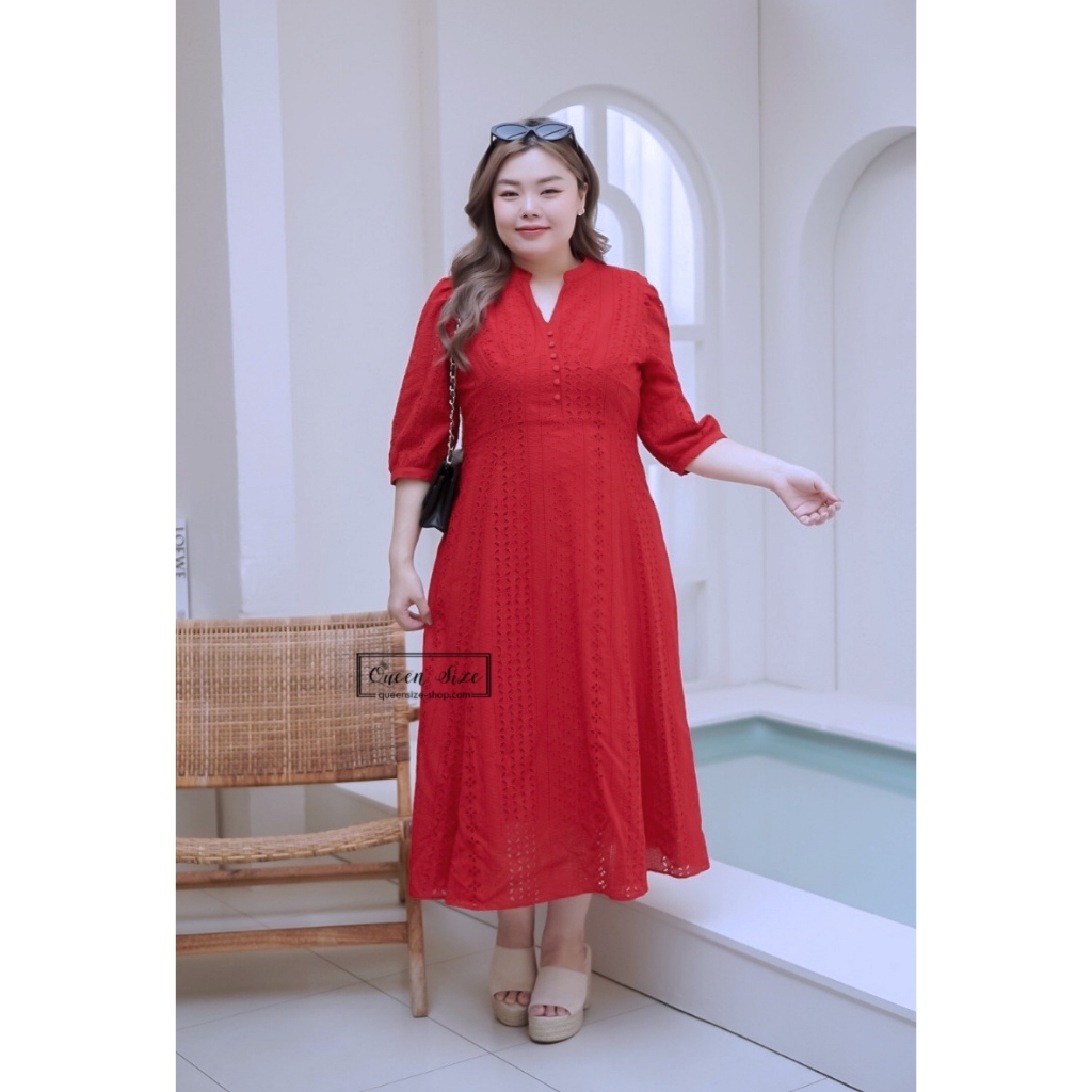 Patcha-สีแดง เดรสไซส์ใหญ่อก42 44 46 และ48นิ้ว ชุดคนอ้วนสีขาวใส่ไปวัดทำบุญ งานบวช | Shopee Thailand