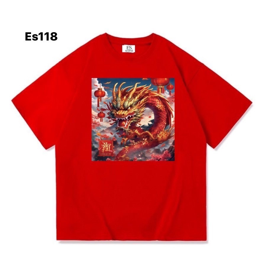 เสื้อยืดสีแดง ตรุษจีน ปีใหม่ แขนสั้นผู้หญิงผู้ชาย ES114-ES119 | Shopee Thailand