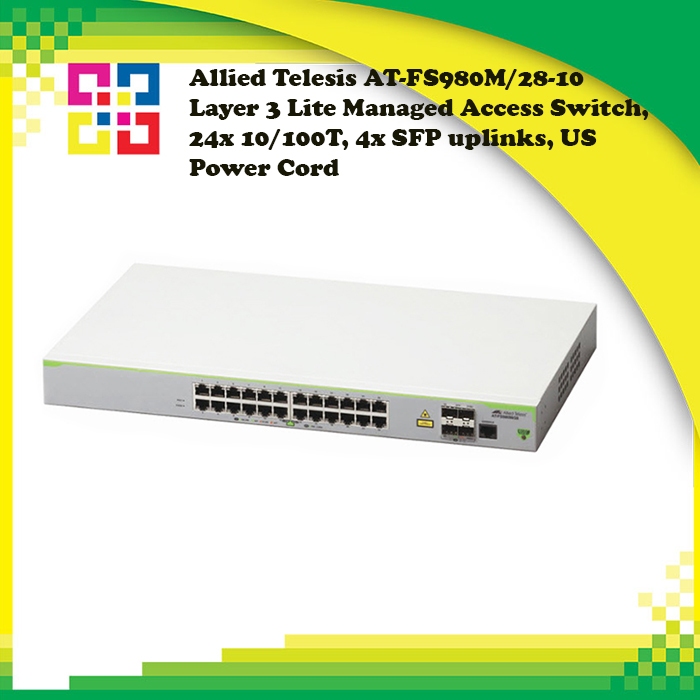 Allied Telesis AT-FS980M/28-10 Layer 3 Lite Managed Access Switch, 24x 10/100T, 4x SFP uplinks ...