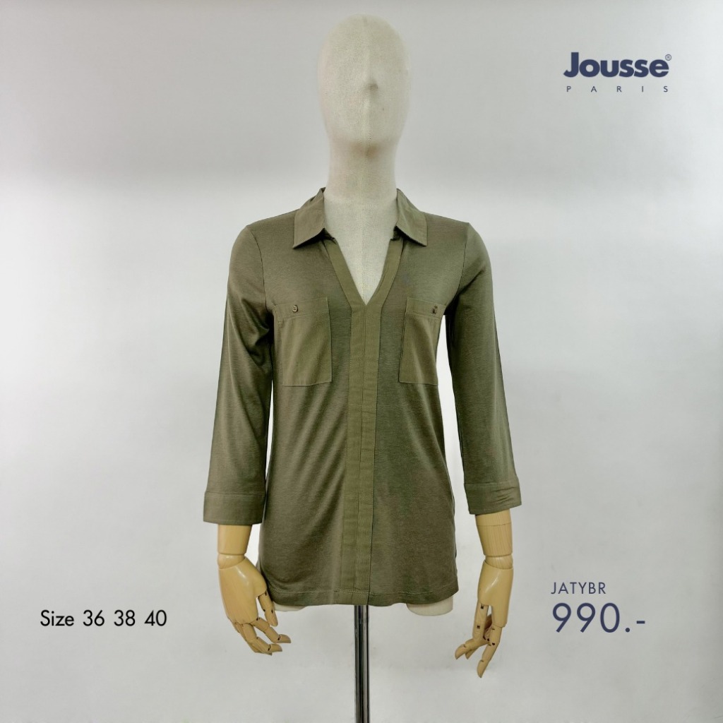 Jousse Color Blouse คอวีมีปก แขนยาวสี่ส่วน สีน้ำตาล (JATYBR) | Shopee ...