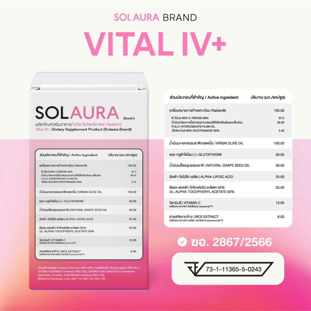 SOLAURA วิตามิวผิวสูตร Vital IV+ พัฒนาจากดริปผิวตัวดังของ Aura Bangkok ...