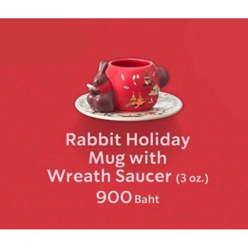 แท้ จาก shop !! แก้ว Starbucks Rabbit Holiday Mug with Wreath Saucer ...