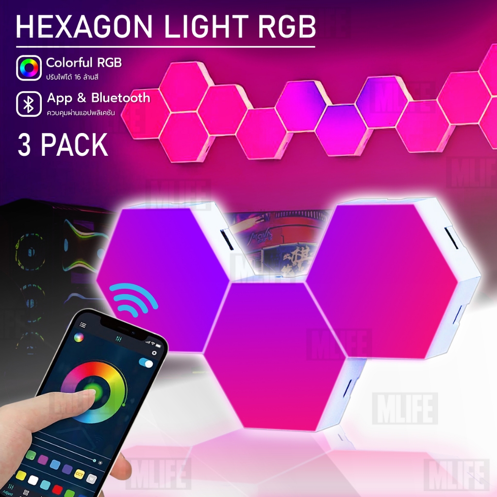 MLIFE - 3 / 6 / 10 ชิ้น - ไฟหกเหลี่ยมติดกำแพง ไฟรังผึ้ง ไฟหกเหลี่ยม ไฟ ...