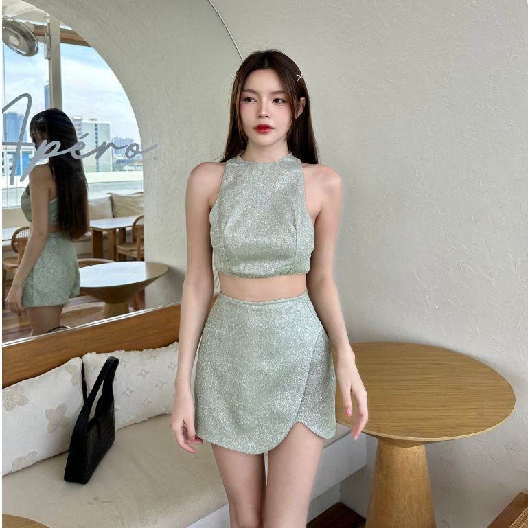 CHANUN-Sherlyn Set ชุดเซ็ตเสื้อครอบ+กางเกงกระโปรงกลิตเตอร์ | Shopee ...