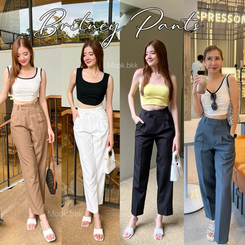 Mook.kk - Britney Pants -กางเกงแต่งขอบเอวยื่น ทรงบอย | Shopee Thailand