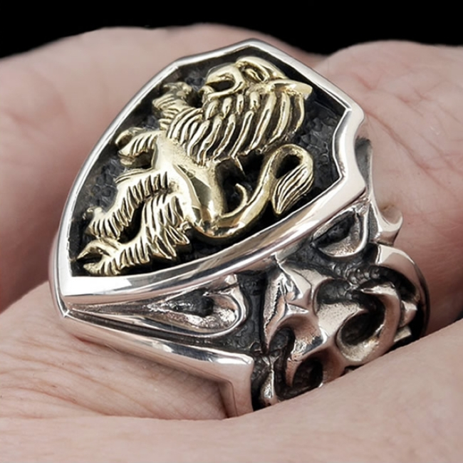 แหวนสิงโต เงินแท้ 925 และ ทองแดง Lion Ring Medieval Rampant Lion ...