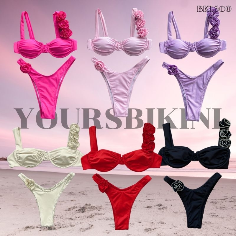 YOURS BIKINI #BK1600 บิกินี่ ชุดว่ายน้ำทูพีช เซ็กซี่ แต่งดอกไม้ | Shopee Thailand