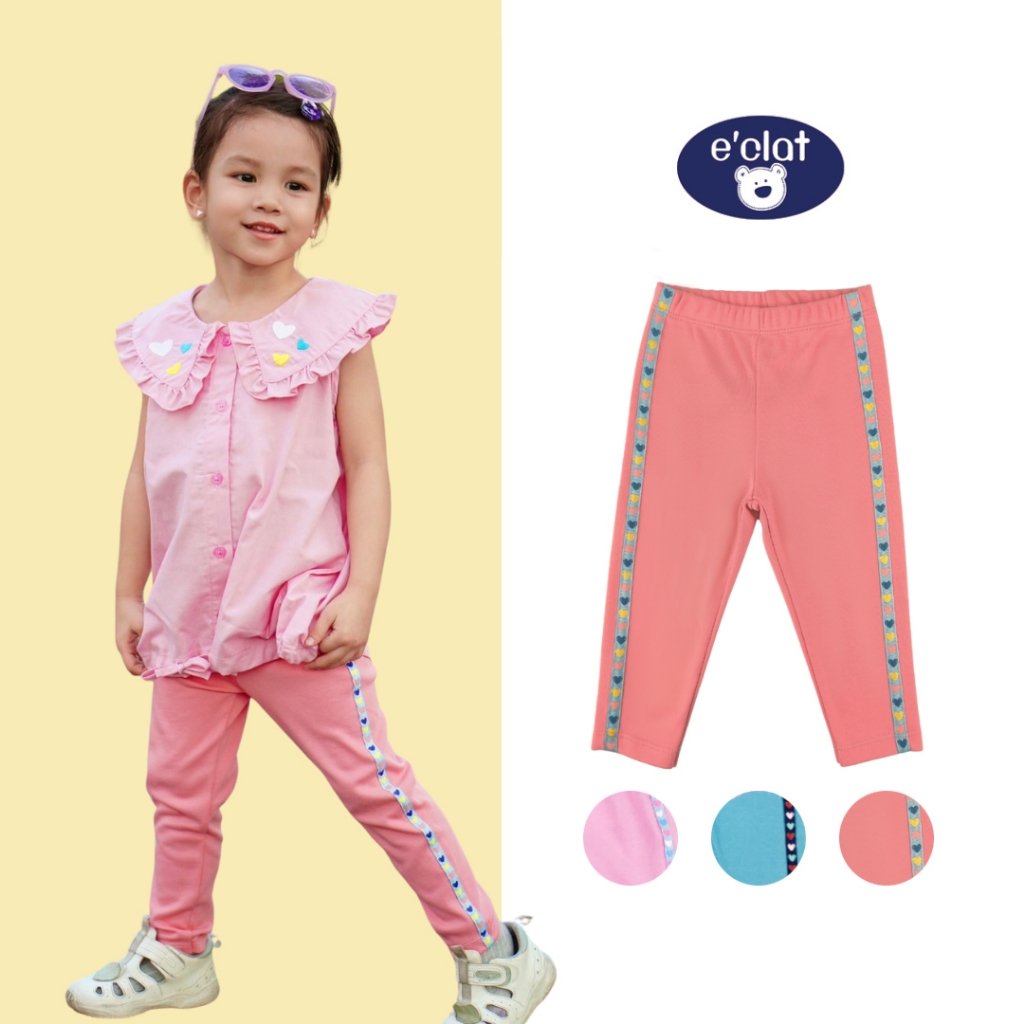 E'clat กางเกงเลกกิ้ง ขายาว ติดเทปลายหัวใจด้านข้าง เด็กผู้หญิง 1-6ปี เนื้อผ้าสเป็นเด็กซ์ cotton ...