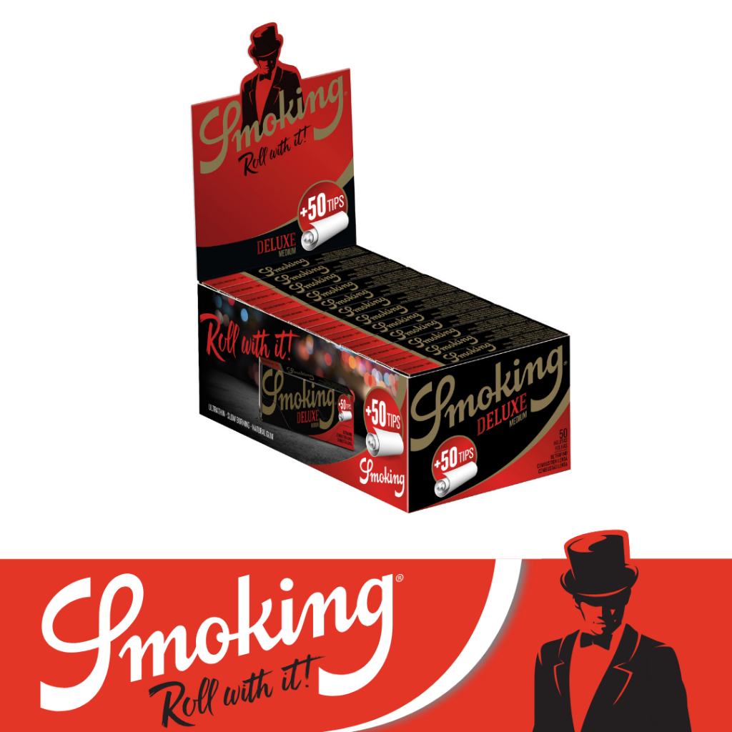 กระดาษมวน Smoking paper Deluxe Medium + 50 Tips (1 box of 24 packs ...