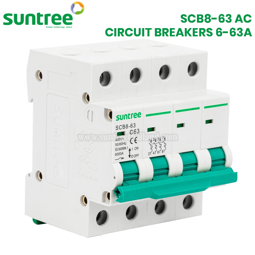 Suntree SCB8-63 AC Circuit Breaker MCB 4P 400V ตัวเลือก 32A, 63A, เบรกเกอร์ เบรกเกอร์โซล่าเซลล์ ...