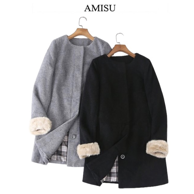 โค้ทวูล OVERCOAT trench coat แต่งขนเฟอร์ ️AMISU ️ (WY1239) | Shopee ...