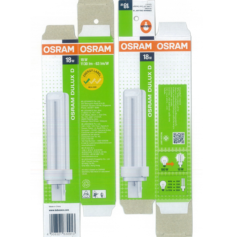 หลอดตะเกียบ Osram DULUX D (2pin) 18W/865, 827 G24D-2 | Shopee Thailand