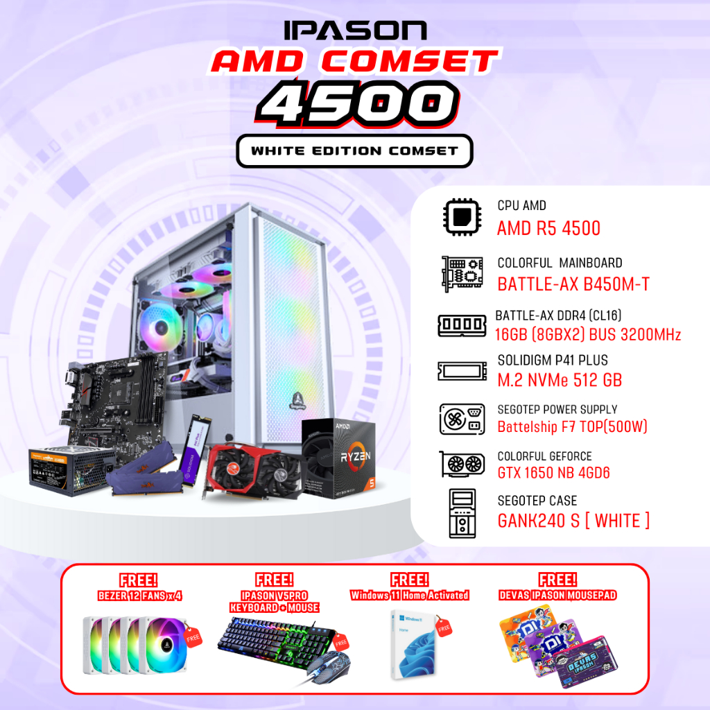 DIY Comset AMD White Edition IPASON คอมประกอบ AMD R5 4500 RAM 16GB/SSD M.2 512GB | Shopee Thailand