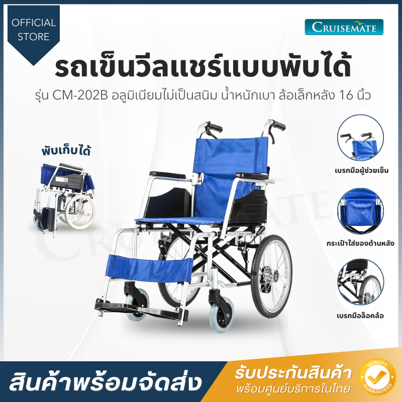 รถเข็นผู้ป่วย Wheelchair วีลแชร์ พับได้ มีเบรคมือ ยางตัน รุ่น CM-202B ...