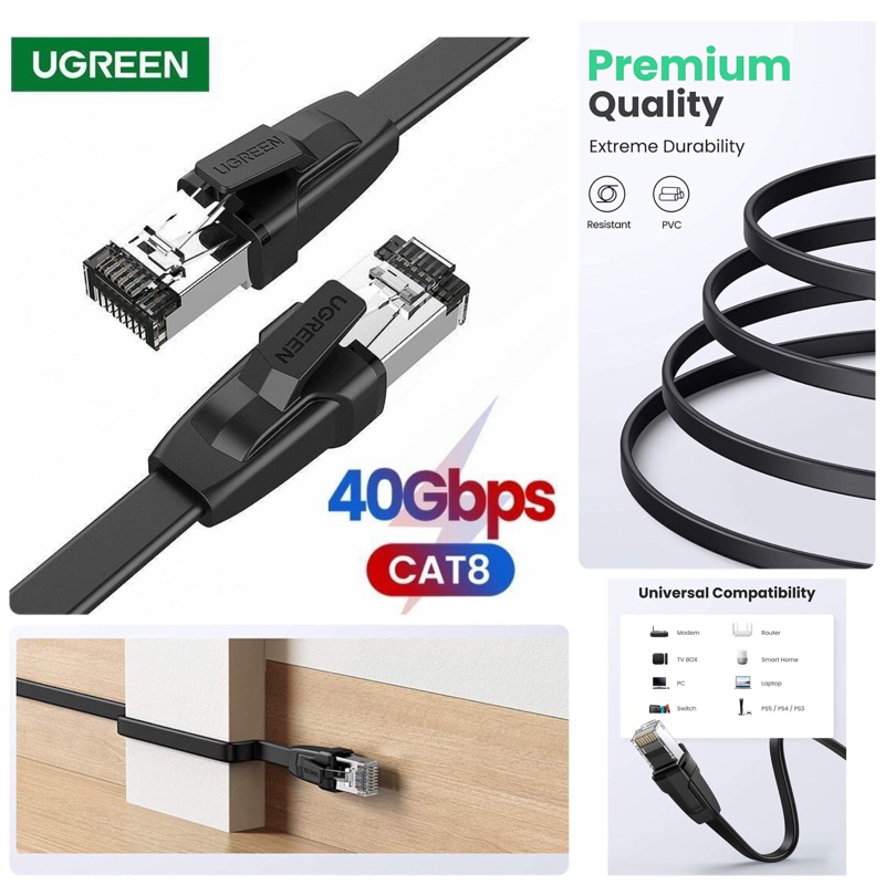 UGREEN Cat 8 Ethernet Cable High Speed Network Cord Flat ยาว 1 เมตร ...