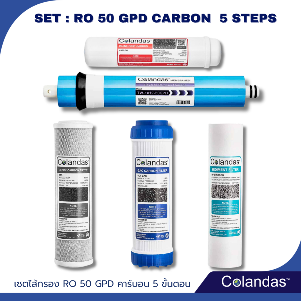 เซตไส้กรอง RO 50 GPD คาร์บอน 5 ขั้นตอน | Shopee Thailand