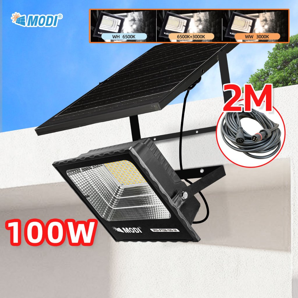 MODI ไฟสปอตไลท์โซล่าเซลล์ 100W(1000lm) เปิดได้3 แสง solar light Solar ...