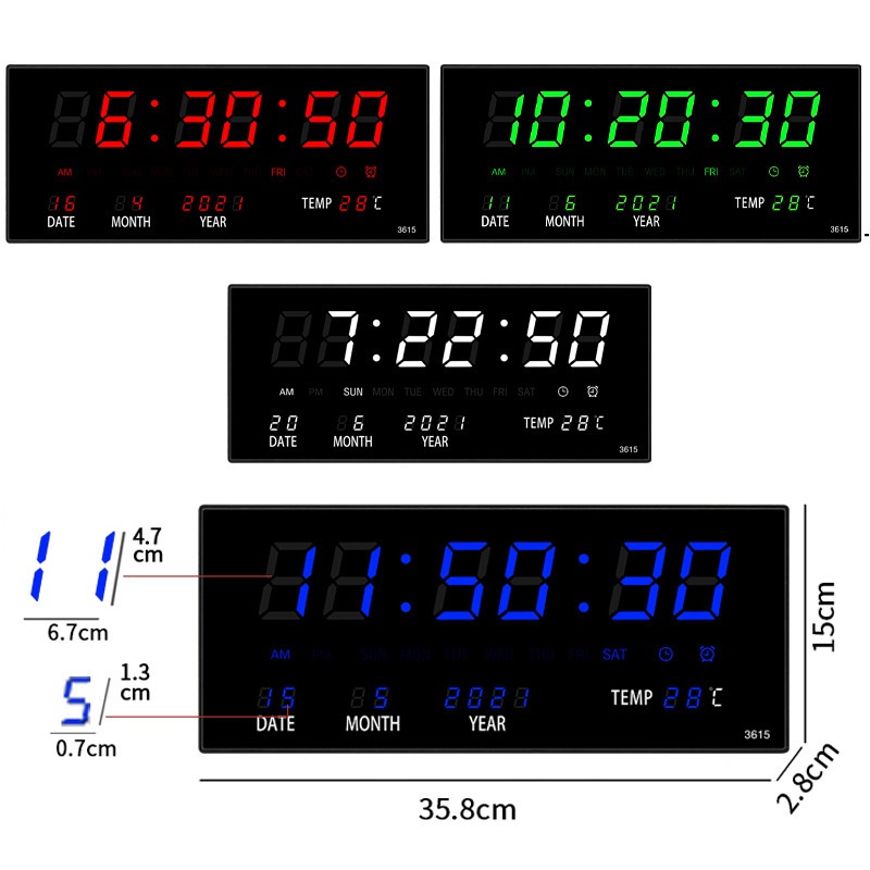 นาฬิกาดิจิตอล LED รุ่นJH-3615 แขวนติดผนัง Number ClockLED ขนาด ...