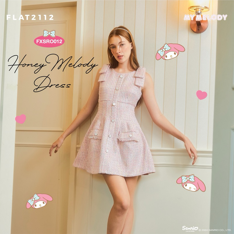 FLAT2112 FXSRO012 : HONEY MELODY DRESS มินิเดรสแขนกุด ผ้าทวีต | Shopee Thailand