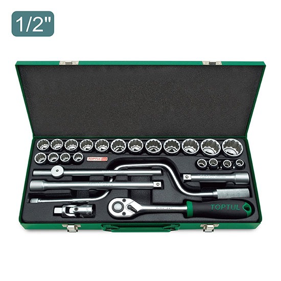 GCAD2604 ชุดกล่องเครื่องมือลูกบล็อก 12เหลี่ยม 1/2" 26ชิ้น TOPTUL 26PCS 1/2" DR. Socket Set ...