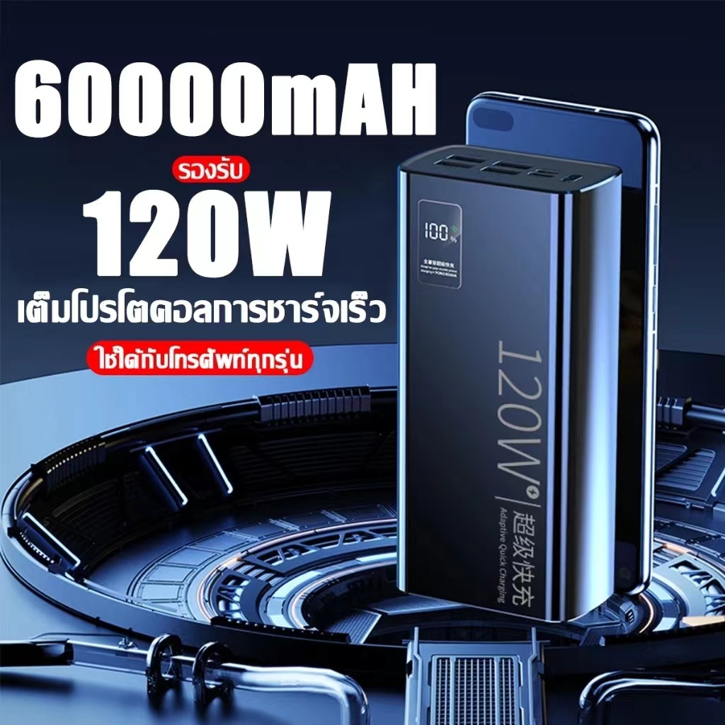 พาวเวอร์แบงค์ 60000mAH ของแท้ 100% PD20W power bank แบตสำรองไร้สาย ใช้ ...