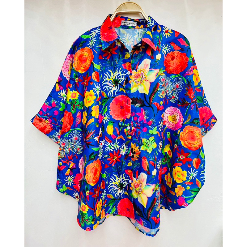 เชิ๊ตลินินอินเดีย 100% พิมพ์ลายดอกสวยๆทรง Oversize สำหรับสาวพลัสไซร้ | Shopee Thailand