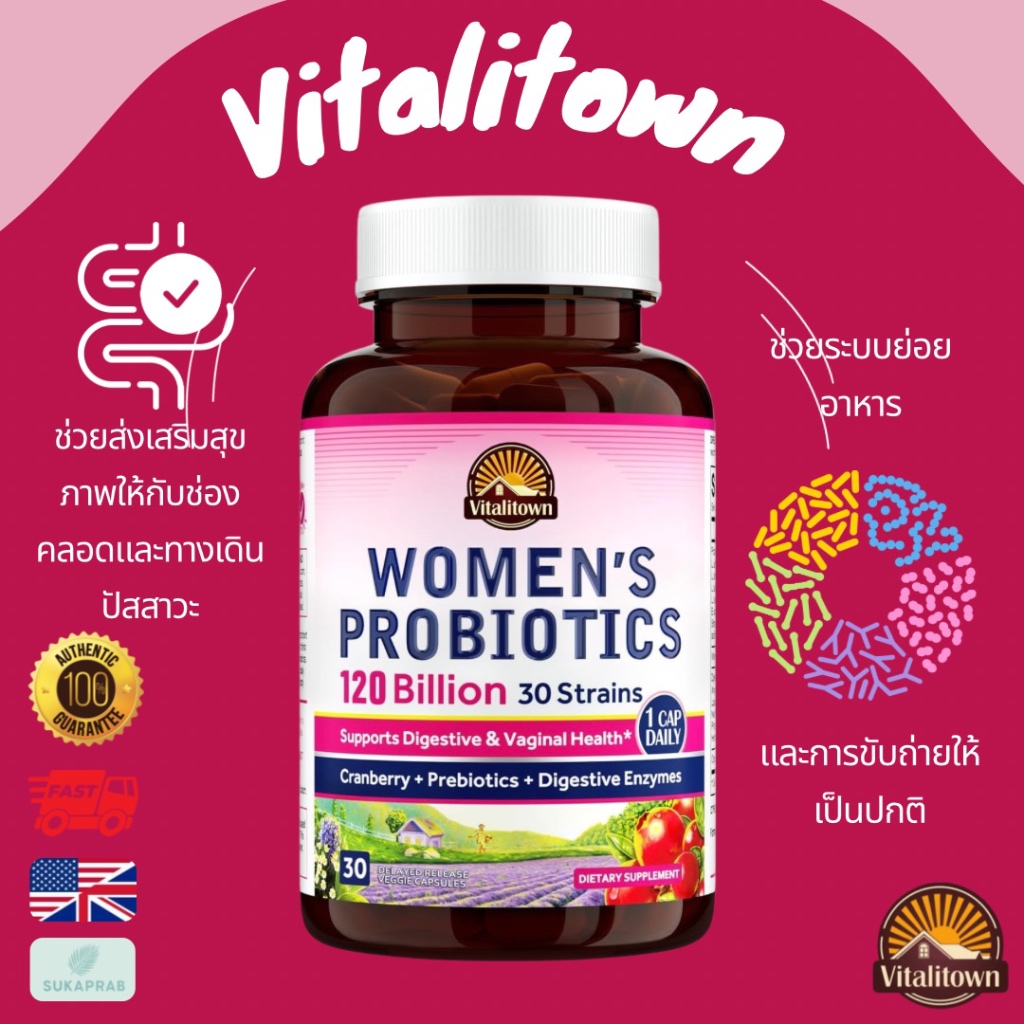 พร้อมส่ง VITALITOWN Women's Probiotics 120 Billion CFUs 30 Strains 30 Delayed Release Caps ...