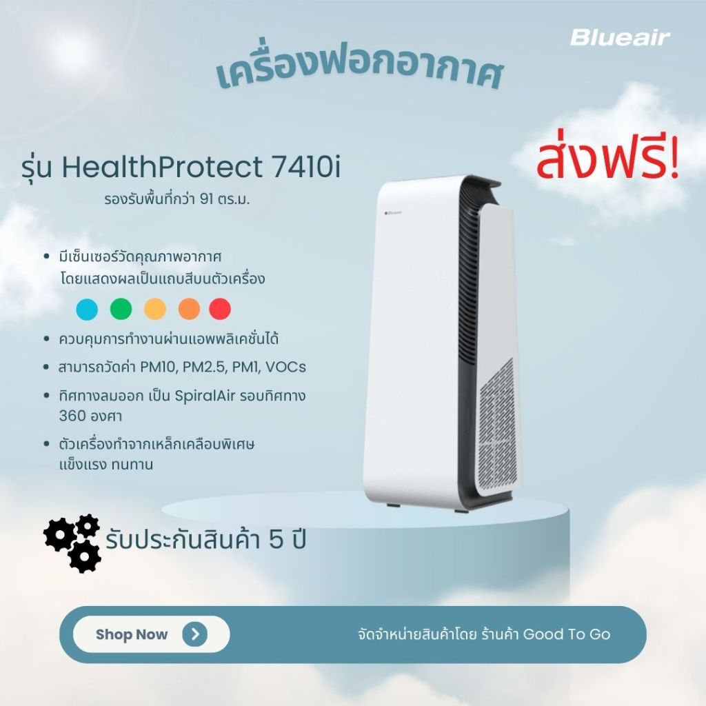 Blueair เครื่องฟอกอากาศ รุ่น HealthProtect 7410i ครอบคลุมขนาดห้อง 91 ...