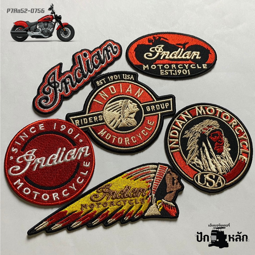 อาร์มปักลาย Indian Motorcycle Patches สำหรับรีดติดเสื้อ กระเป๋า หมวก เบาะมอร์ไซด์ รุ่น P7Aa52 ...