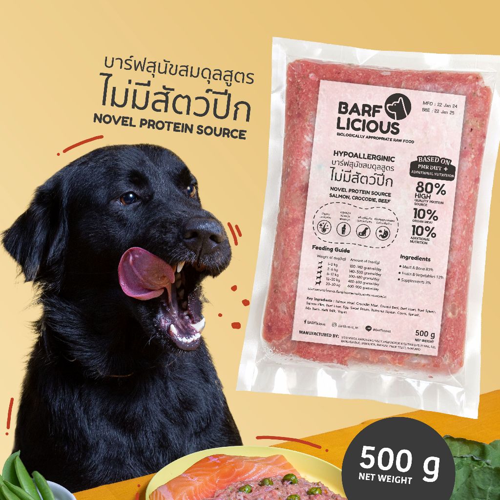 บาร์ฟสุนัขสมดุลแช่แข็ง BARF สูตรไม่มีสัตว์ปีก NOVEL PROTEIN SOURCE ขนาด ...