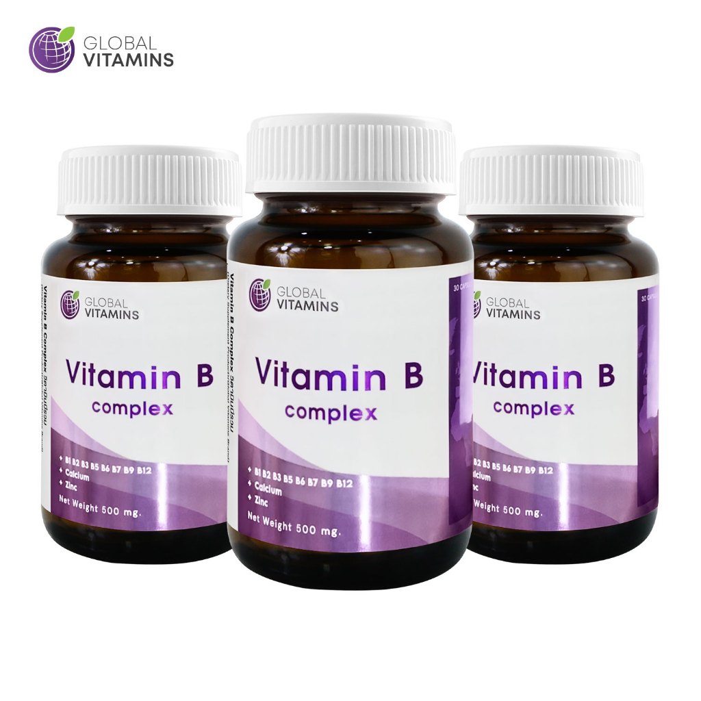 [แพ็ค 3 ขวด] วิตามินบีรวม โกลบอลวิตามิน Vitamin B Complex Global Vitamins วิตามินบีคอมเพล็กซ์ ...