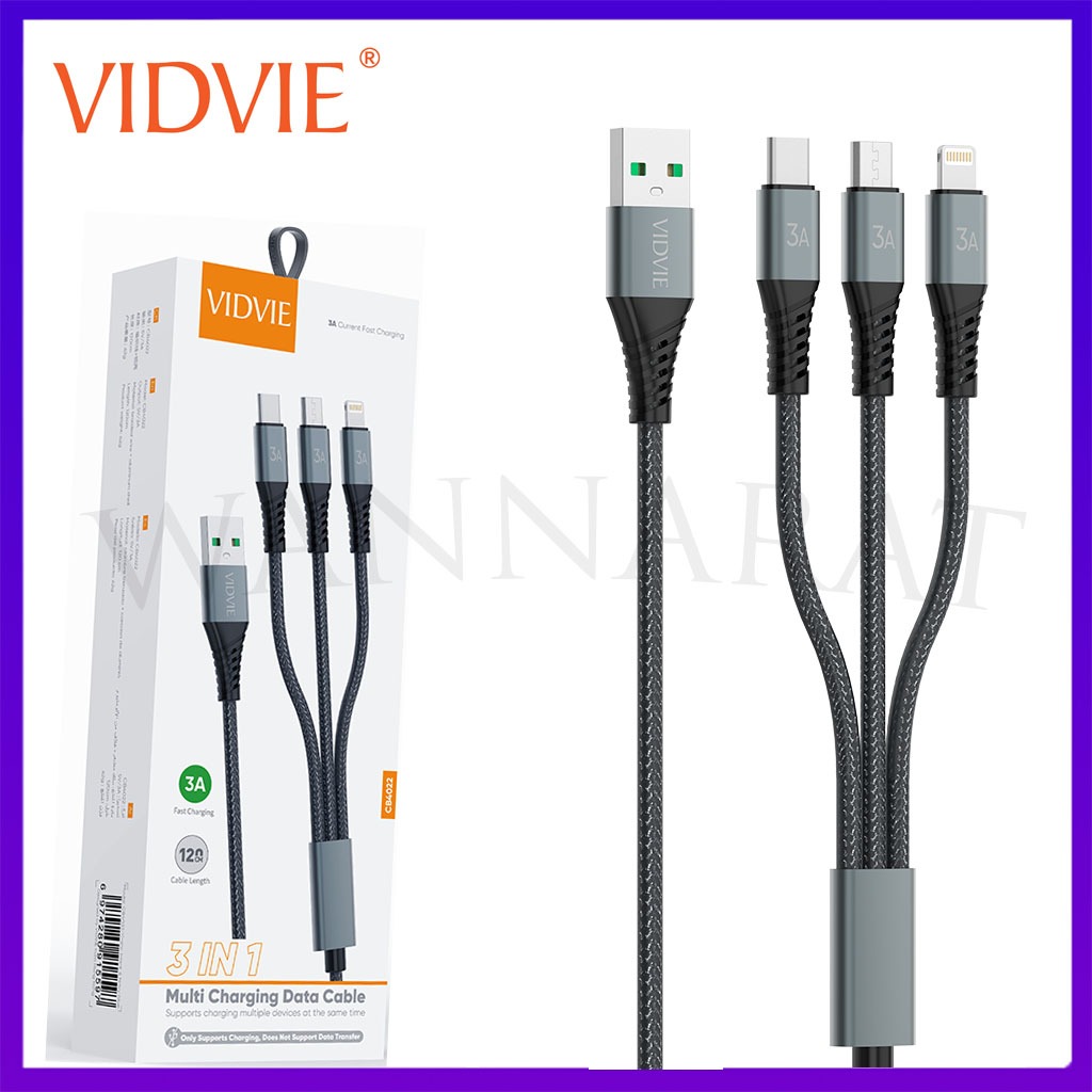 VIDVIE สายชาร์จ USB อุปกรณ์มือถือ 3 in 1 รุ่น CB4022 สายถัก | Shopee Thailand