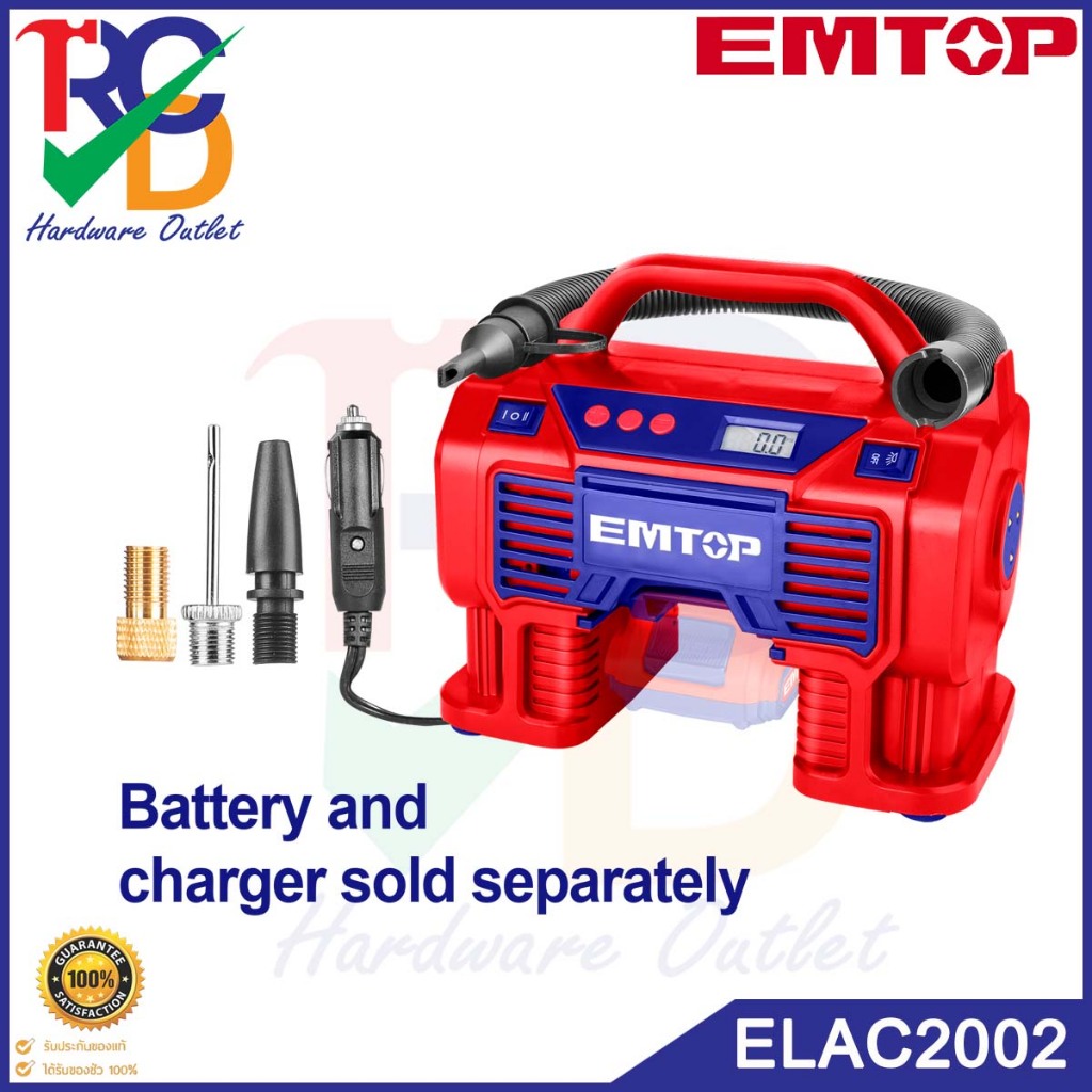 EMTOP ปั๊มลมแบบพกพา ไร้สาย แบตเตอรี่ 20v รุ่น ELAC2002 | Shopee Thailand