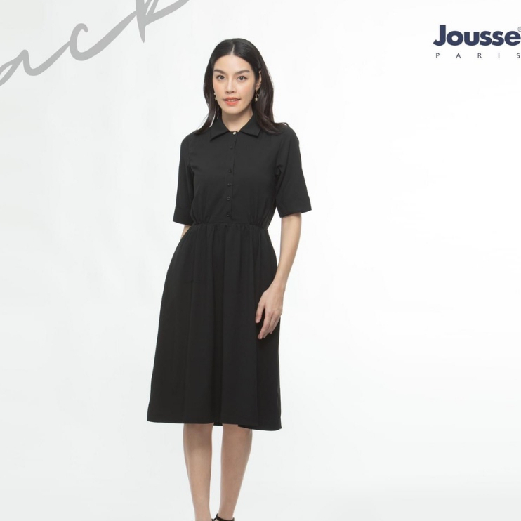 Jousse ชุดเดรส สีดำ แขนสามส่วน จั๊มเอว แต่งกระดุมทอง (JZT4BL) | Shopee ...