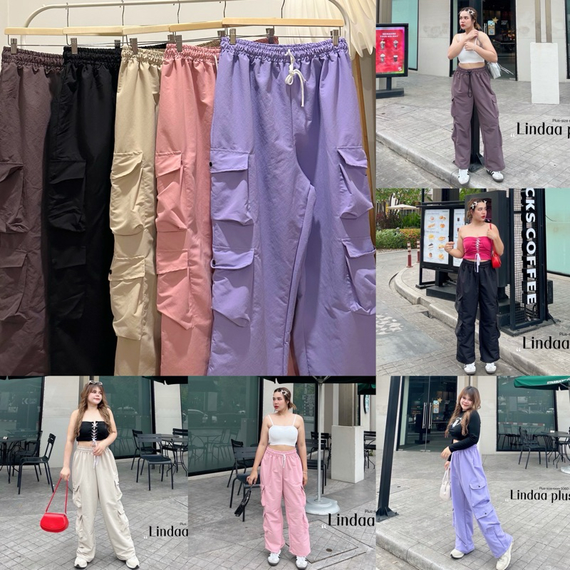 Linn กางเกงคาร์โก้ขายาว กางเกงสาวอวบ เอว32-46นิ้ว | Shopee Thailand