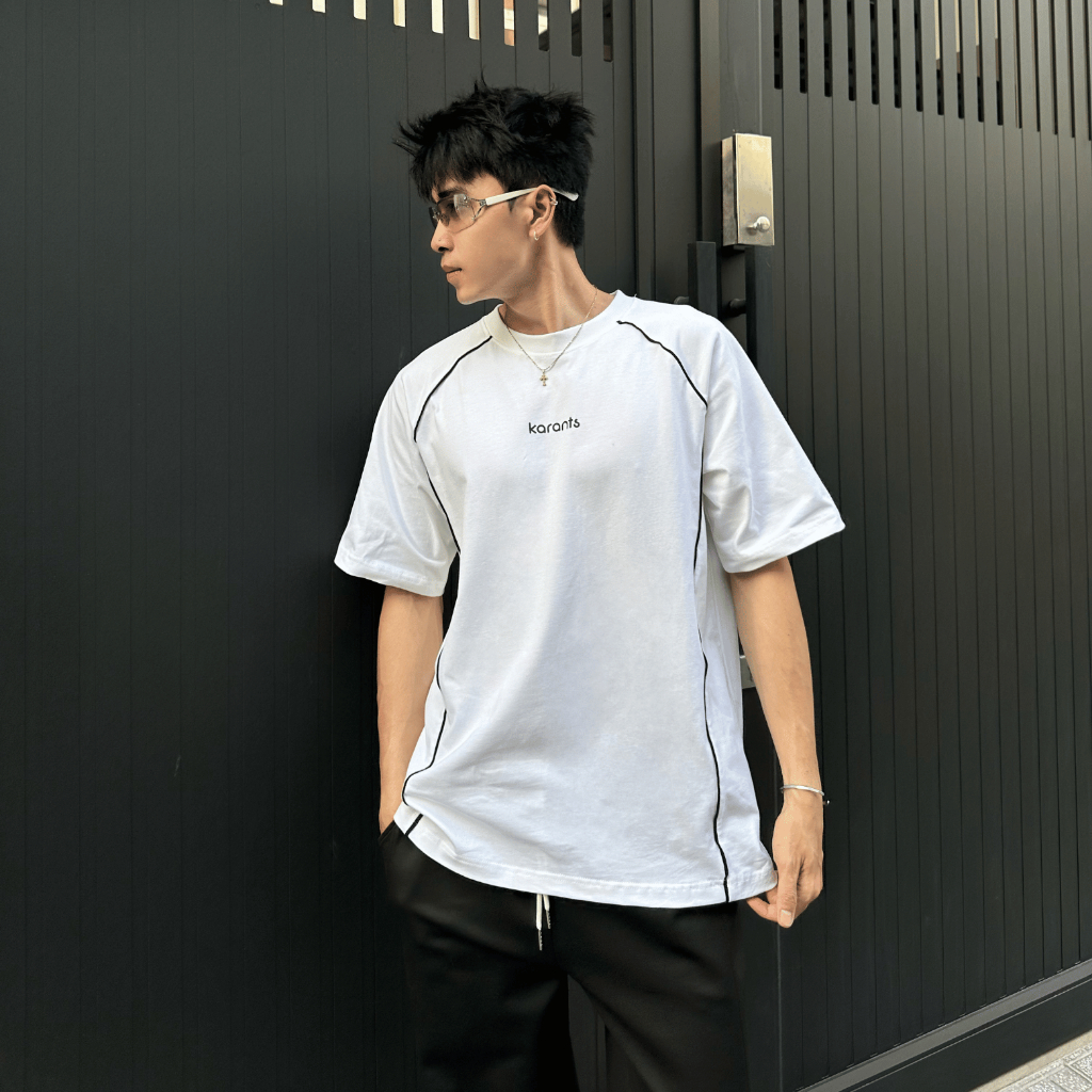 Karants แบรนด์ระดับนานาชาติอินเทรนด์ เสื้อยืดขอบลายนูน cotton แท้ 100% ...