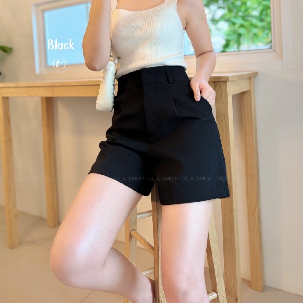 Vi03 กางเกงขาสั้นพรางหุ่น ซิปหน้า ตะขอหน้า งานตัด VILA | Shopee Thailand