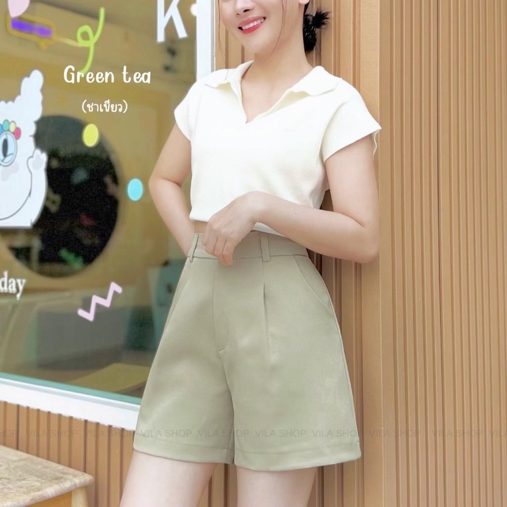 Vi03 กางเกงขาสั้นพรางหุ่น ซิปหน้า ตะขอหน้า งานตัด VILA | Shopee Thailand