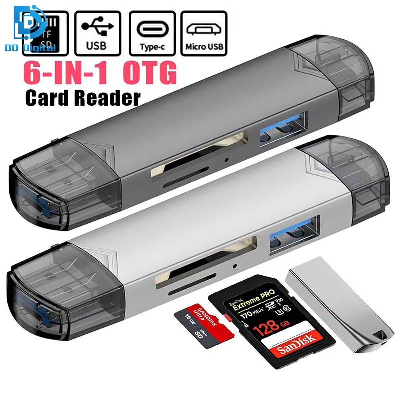 เครื่องอ่านการ์ด SD/TF Card Reader 6in1 USB3.0 OTG Type C การ์ดรีดเดอร์ สำหรับ แล็ปท็อป Windows ...
