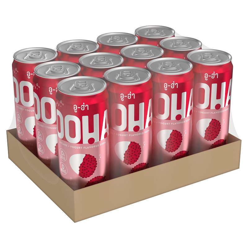 OOHA อูฮ่า เครื่องดื่มโซดากลิ่นลิ้นจี่และโยเกิร์ต ขนาด 330 มล. x 12 ...