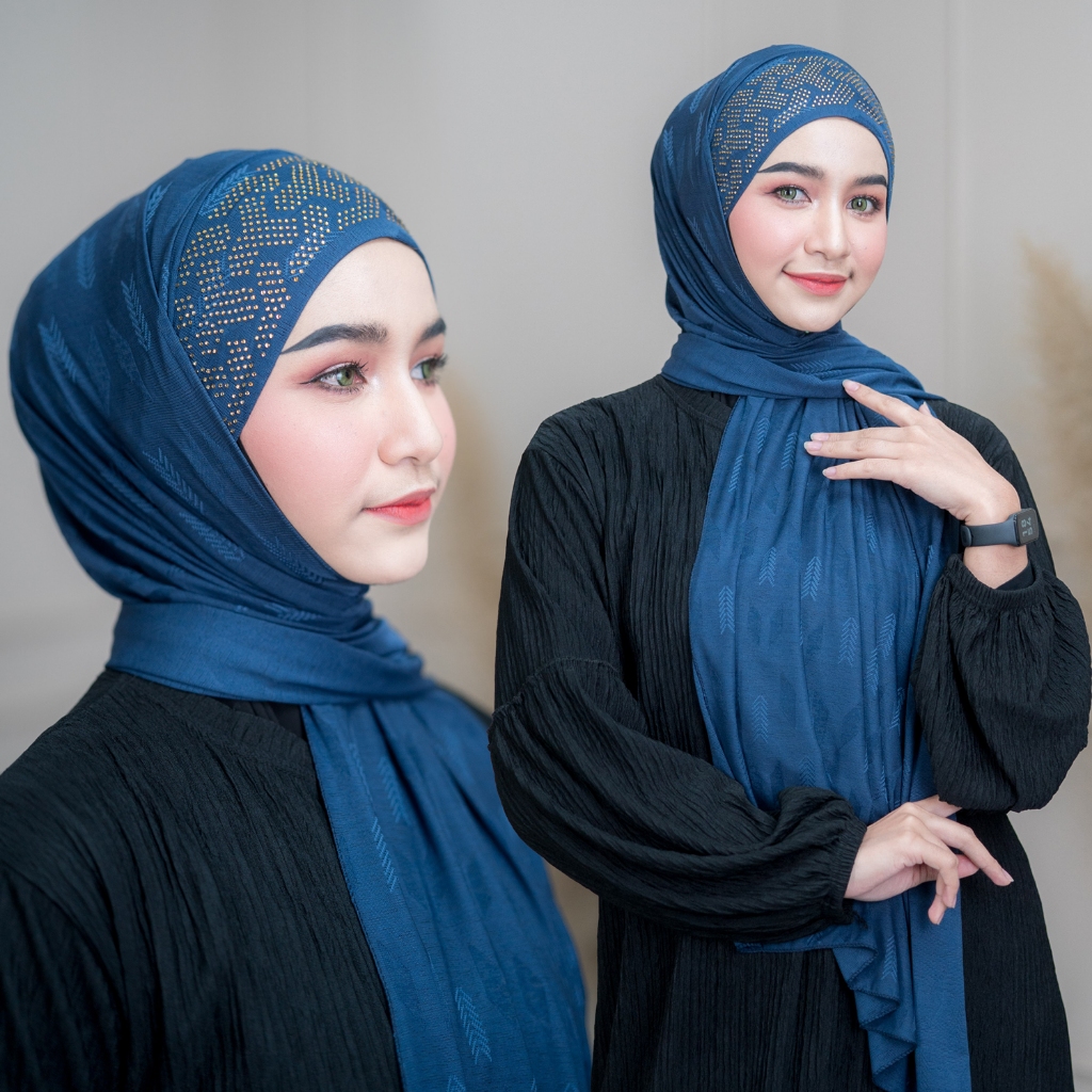 ผ้าคลุม ฮิญาบกึ่งสำเร็จ ผ้ายืดมีลายในตัว (คละลาย)เย็นใส่สบาย hl86 วาริส ...