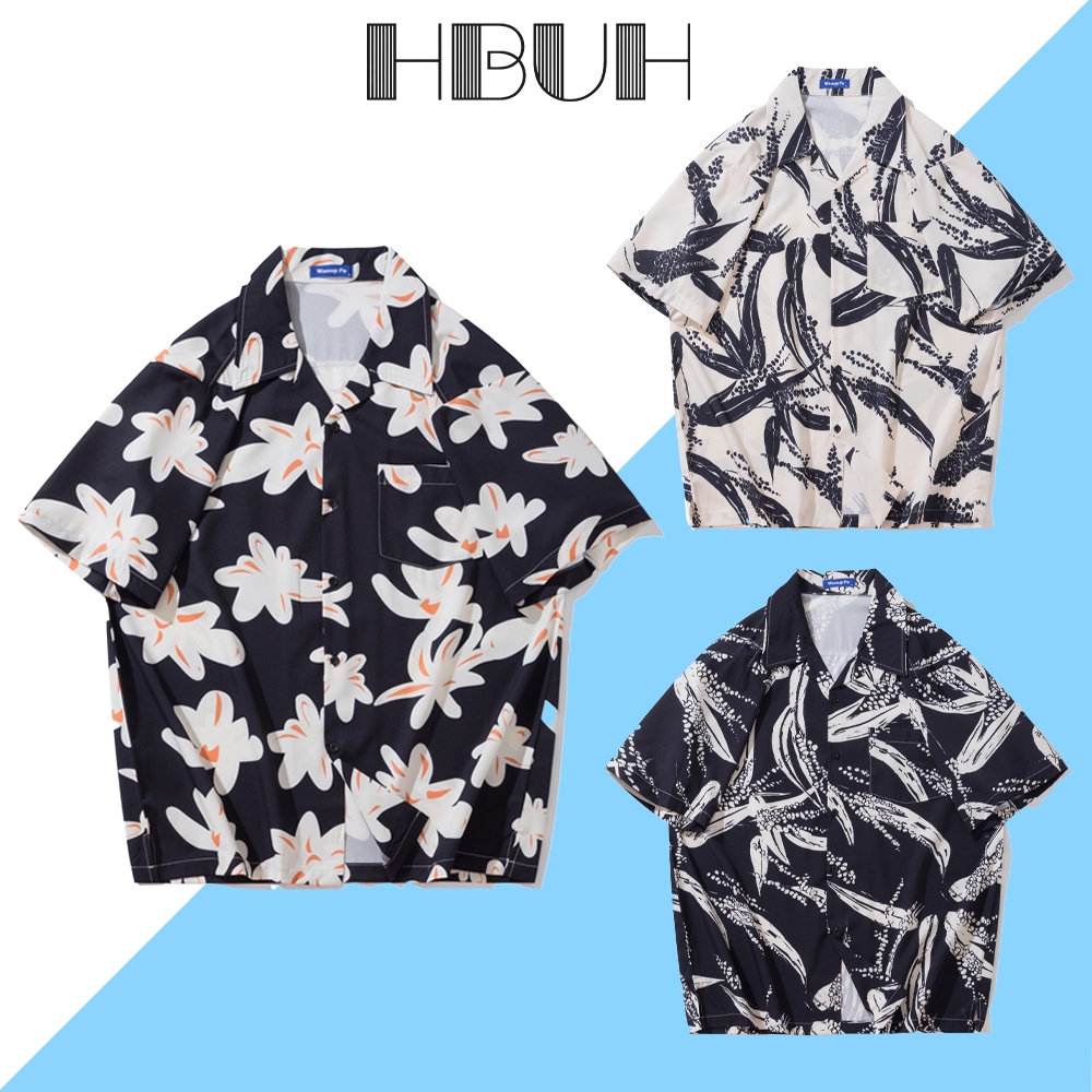 HBUH fashion เสื้อฮาวายเชิ้ตแขนสั้น Hawaii ลายพิมพิ์ธรรมชาติ ผ้าโพลิเอส ...