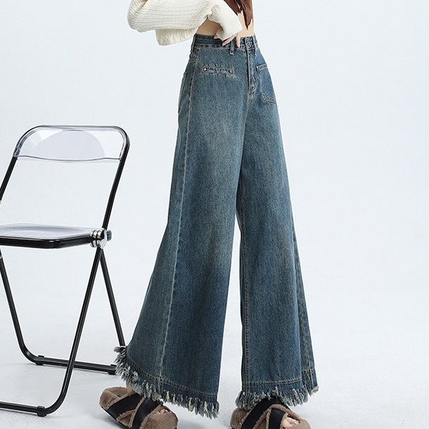 Fashion กางเกงยีนส์ขายาว สายฝอ ทรงขากระบอกพอง แต่งปลายขา รุ่น W1713 ...