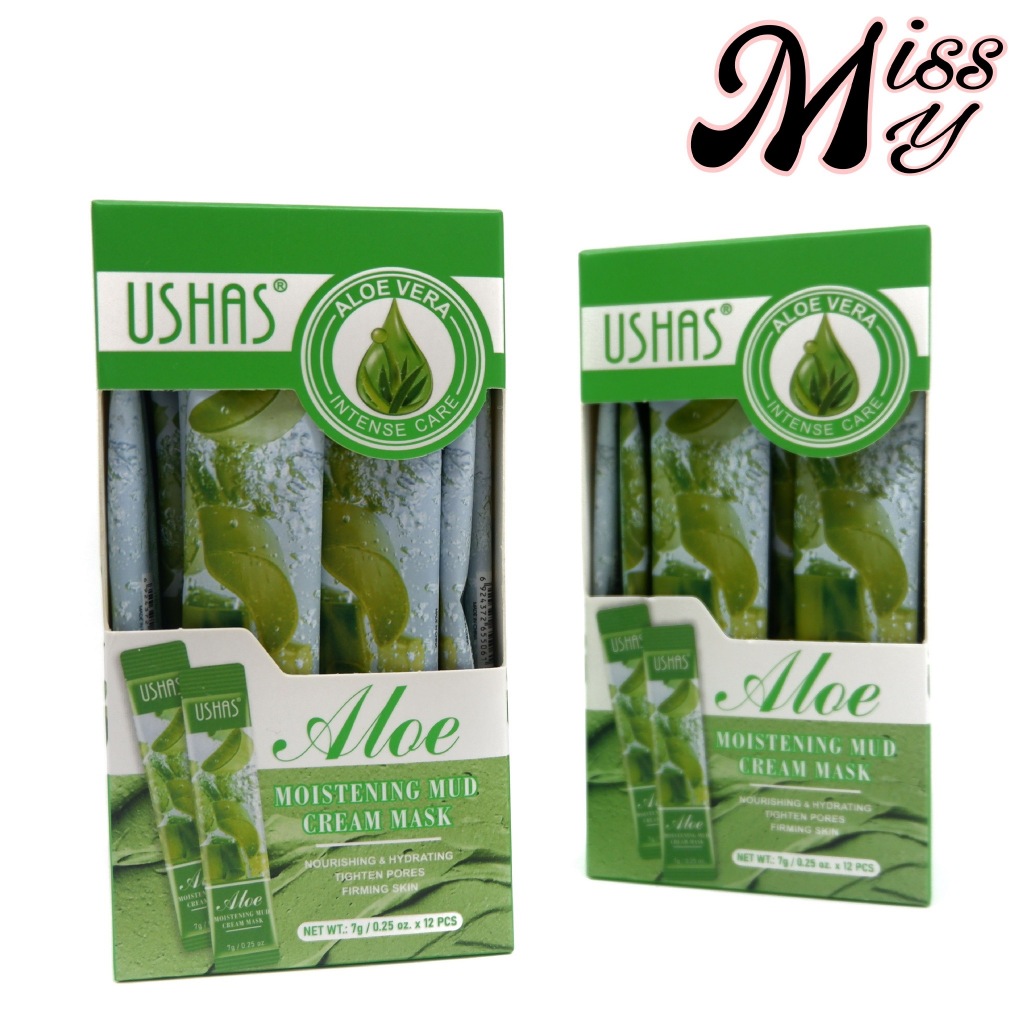 (12ซอง) USHAS Aloe Moistening Mud Cream Mask มาส์กโคลนเพิ่มความชุ่มชื้น ...